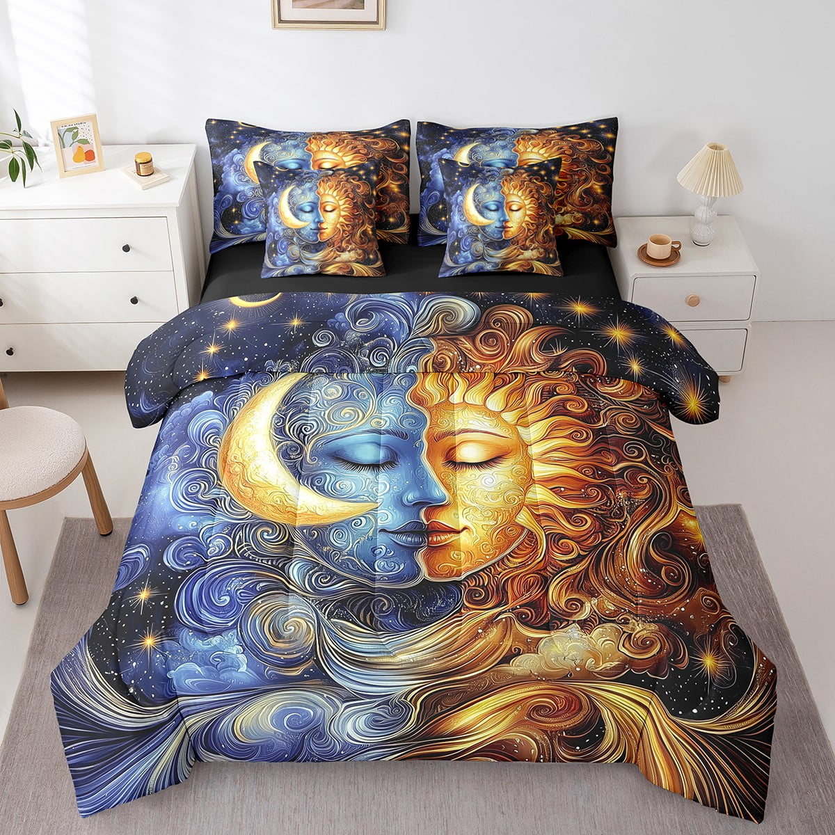 Sun Moon 7 Pieces Bed In A Bag Galaxy Glitter Twin Comforter,Bohemian ...