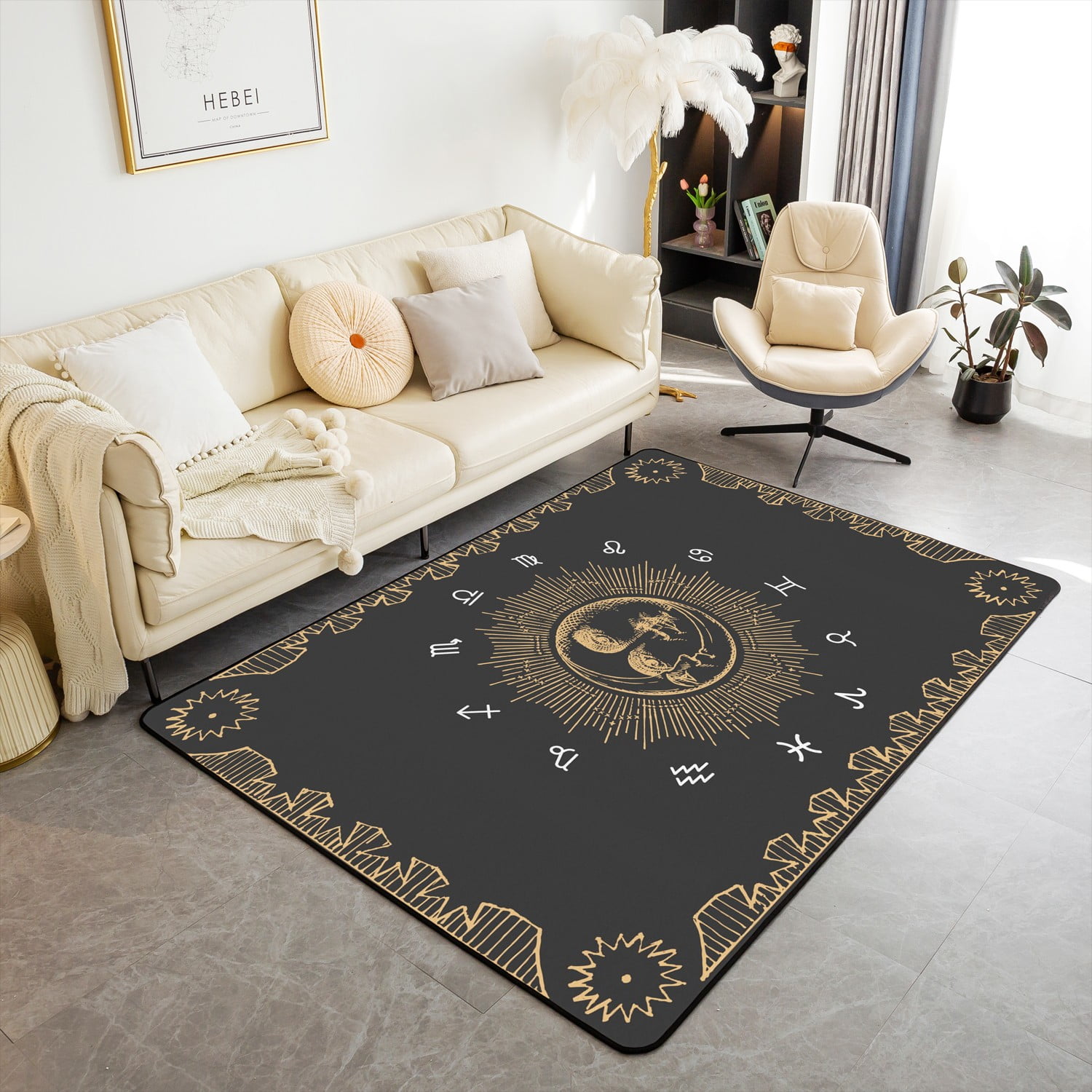 Sun And Moon Area Rug for Living Room Bedside Home Office, Yellow ...