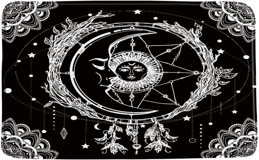 Sun Moon Bath Mat Black White Vintage Mandala Celestial Creative Medallion Floral Boho Classic ...