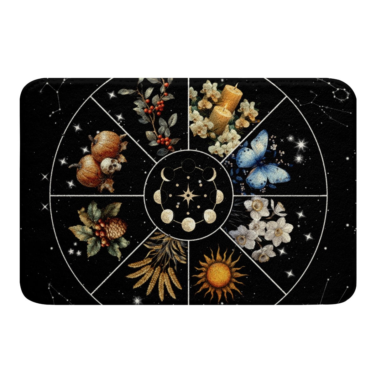 Sun and Moon Bathroom Rug,Rustic Floral Plants Non Slip Bath Mat for ...