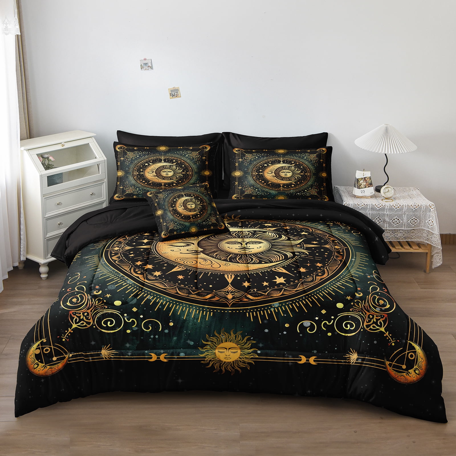 Sun and Moon Bed in a Bag Black Psychedelic Celestial Bedding Comforter ...