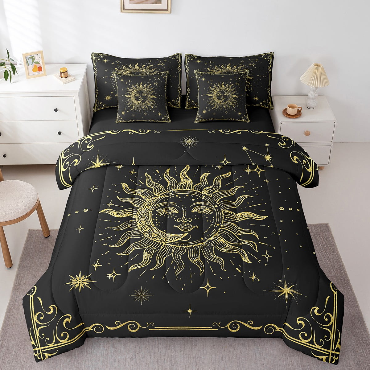 Sun Moon Bed In A Bag King Boho Galaxy Comforter Set 7 Piece ,Celestial ...