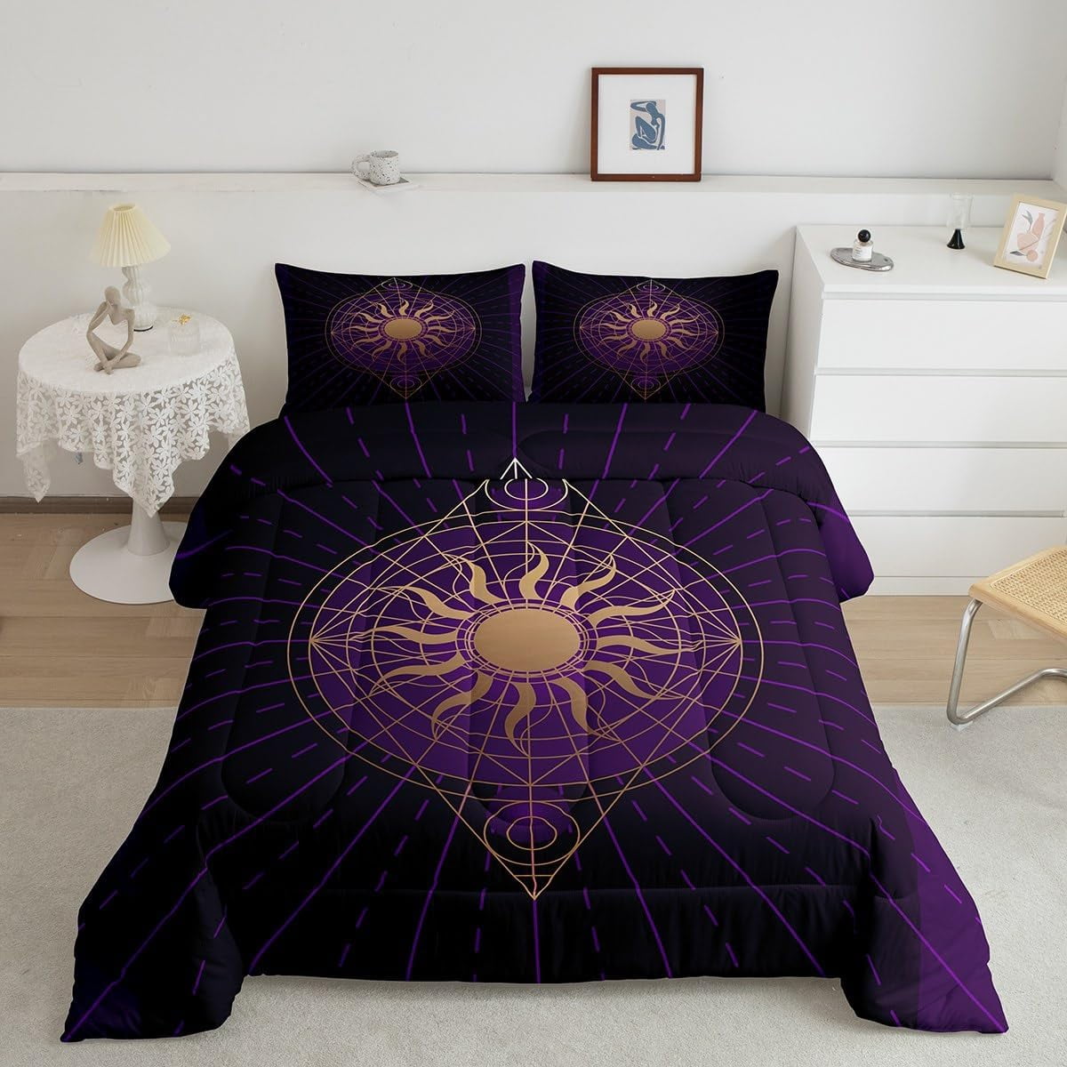 Sun and Moon Bedding Comforter Sets Purple Gold Comforter Set Boho ...