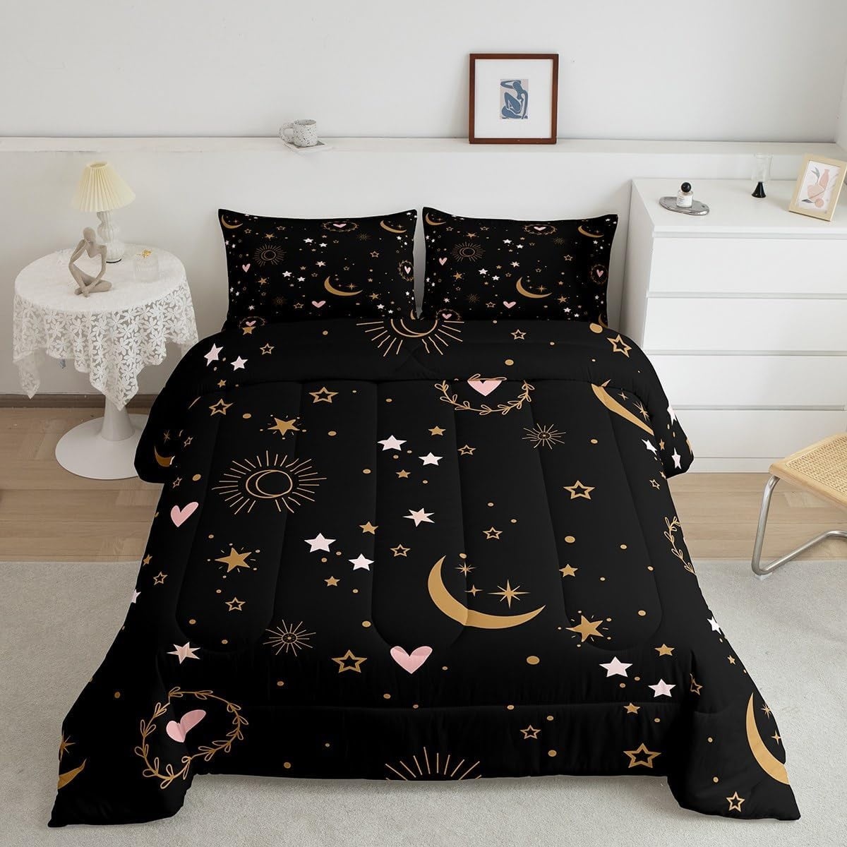 Sun and Moon Bedding Comforter Sets Purple Gold Comforter Set Boho ...