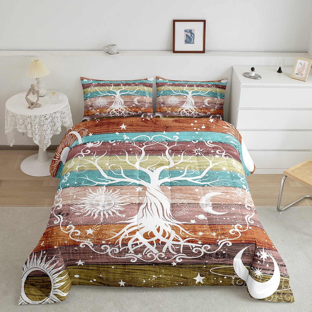 Sun and Moon Bedding Full Teens Tree of Life Comforter Set, Rustic ...