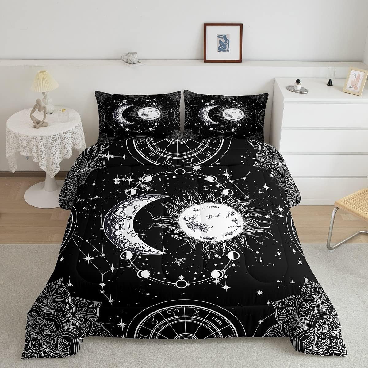 Sun and Moon Bedding Set Constellation Galaxy Comforter Teens Psychedelic Boho Mandala Comforter ...