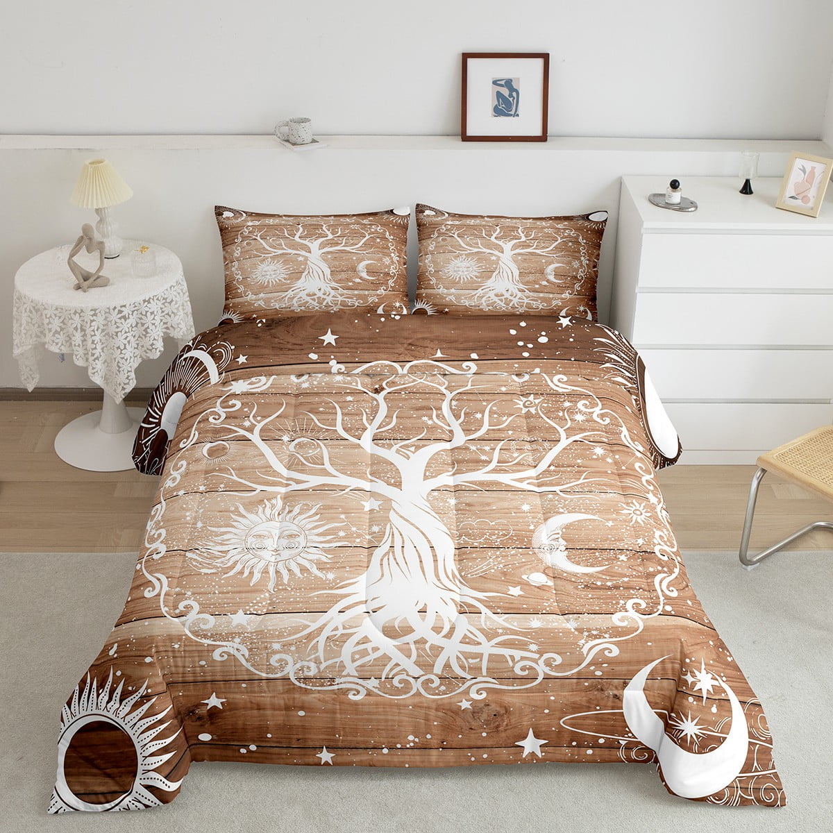 Sun and Moon Bedding Set Full Teens Tree of Life Comforter Set, Rustic ...