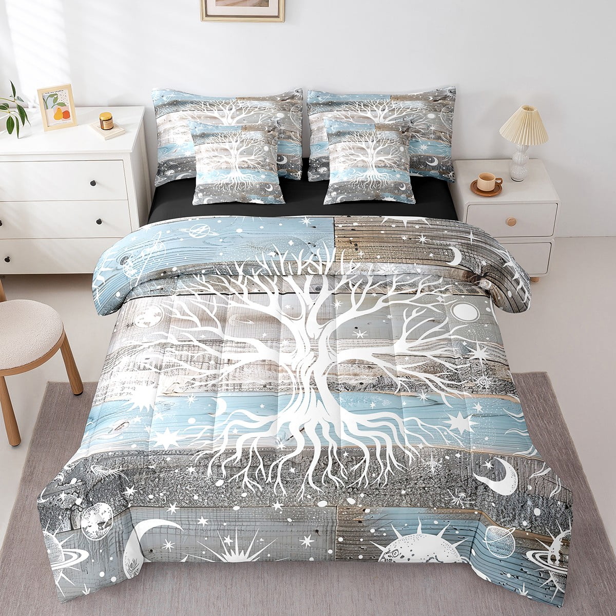 Sun and Moon Bedding Set Teens Tree of Life Full Comforter Set 7pcs ...