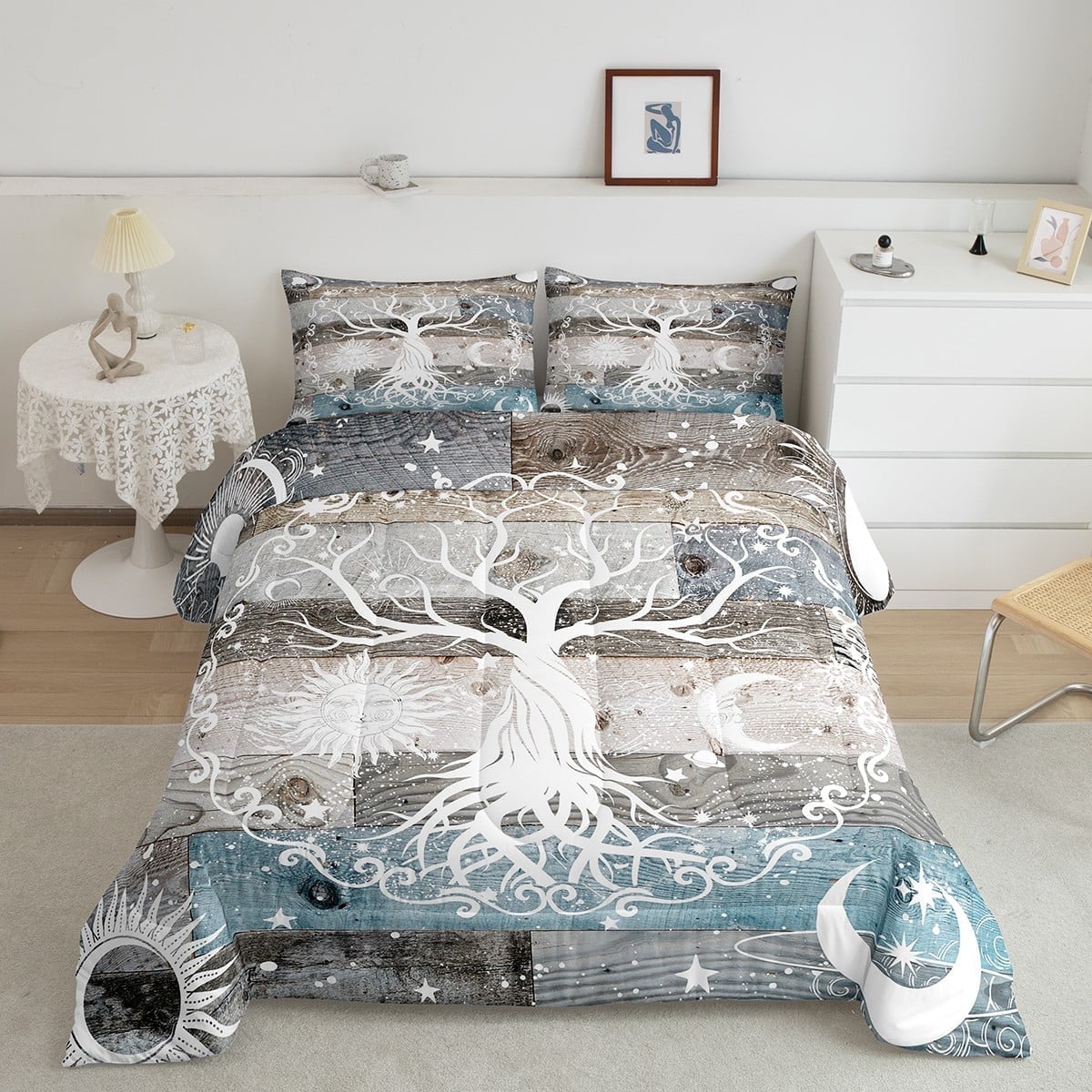 Sun and Moon Bedding Set King Teens Tree of Life Comforter Set, Rustic ...