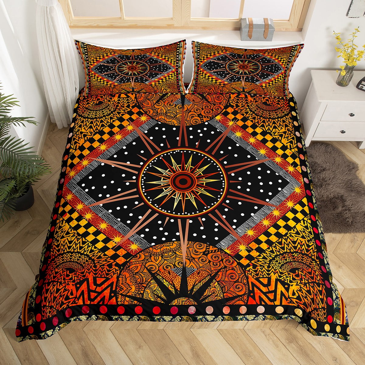 Sun and Moon Bedding Sets Queen Red Black Gradient Comforter Cover ...