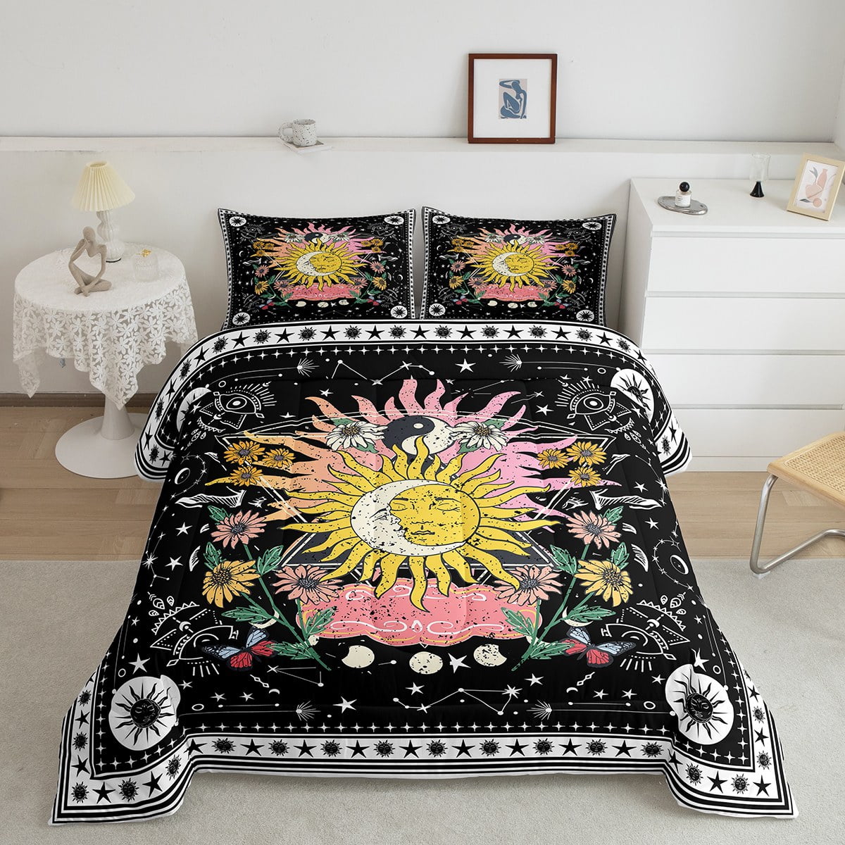 Sun and Moon Bedding Comforter Sets Bohemian Galaxy Astrology Comforter ...