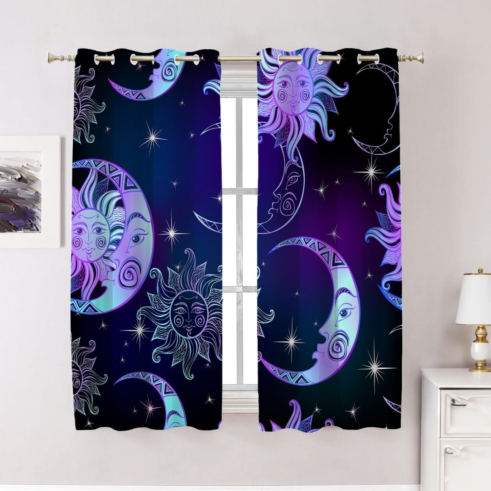 Sun Moon Bedroom Curtains,Stars Space Night Sky Magical Fairy Space ...