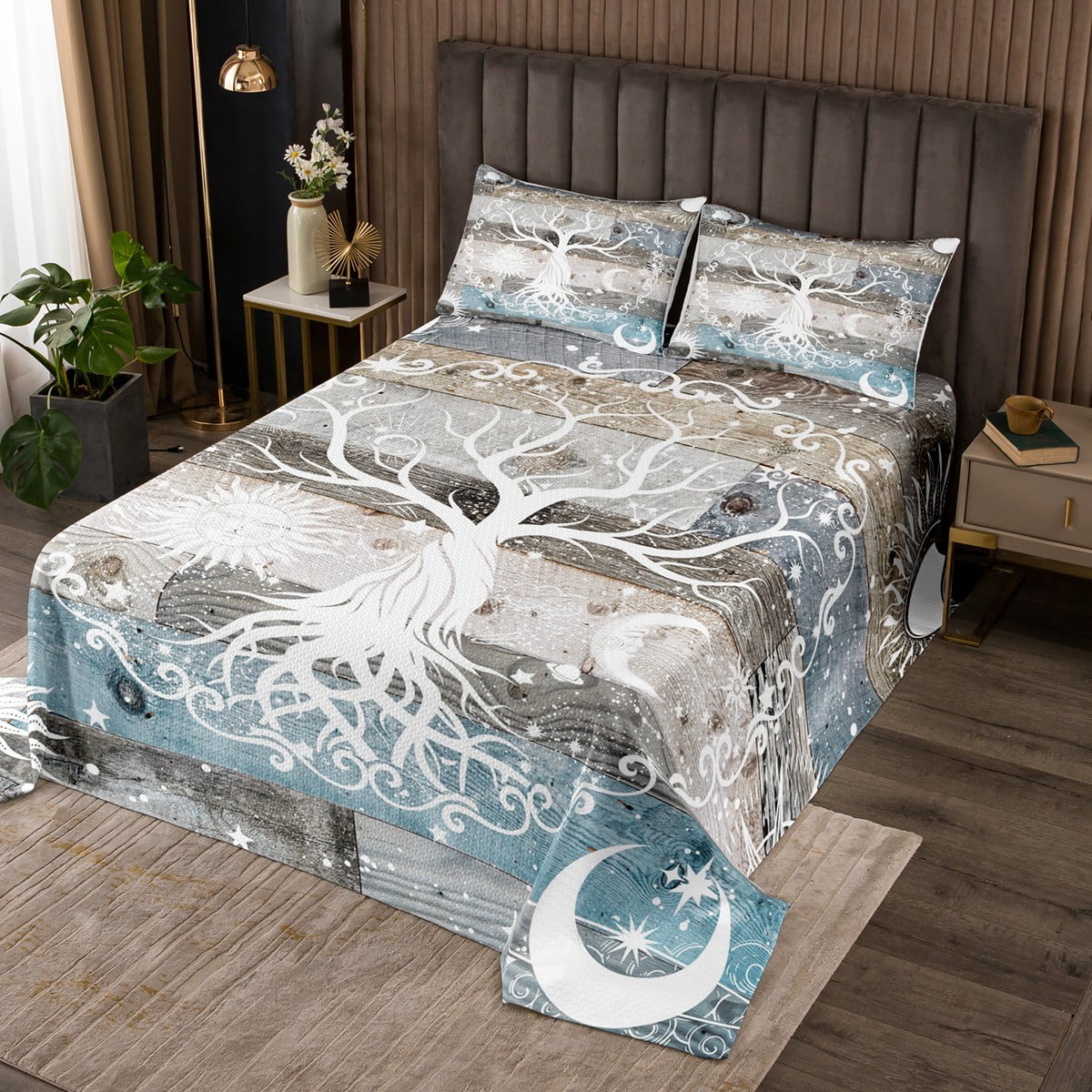 Sun and Moon Bedspread King Size for Kids Teens Tree of Life Quilt Set ...