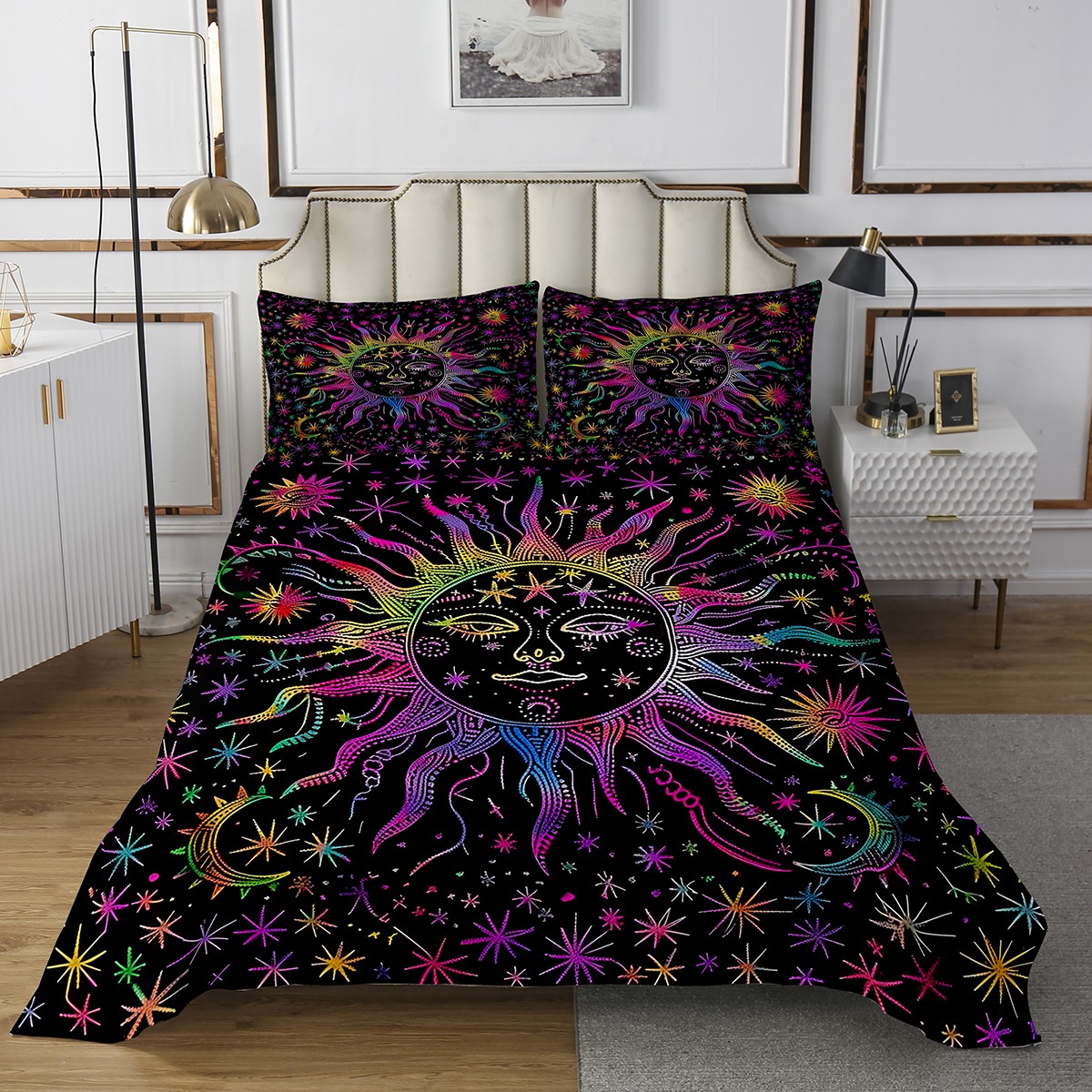 Sun And Moon Bedspread Set Boho Decor Coverlet Set Teens,Watercolor ...