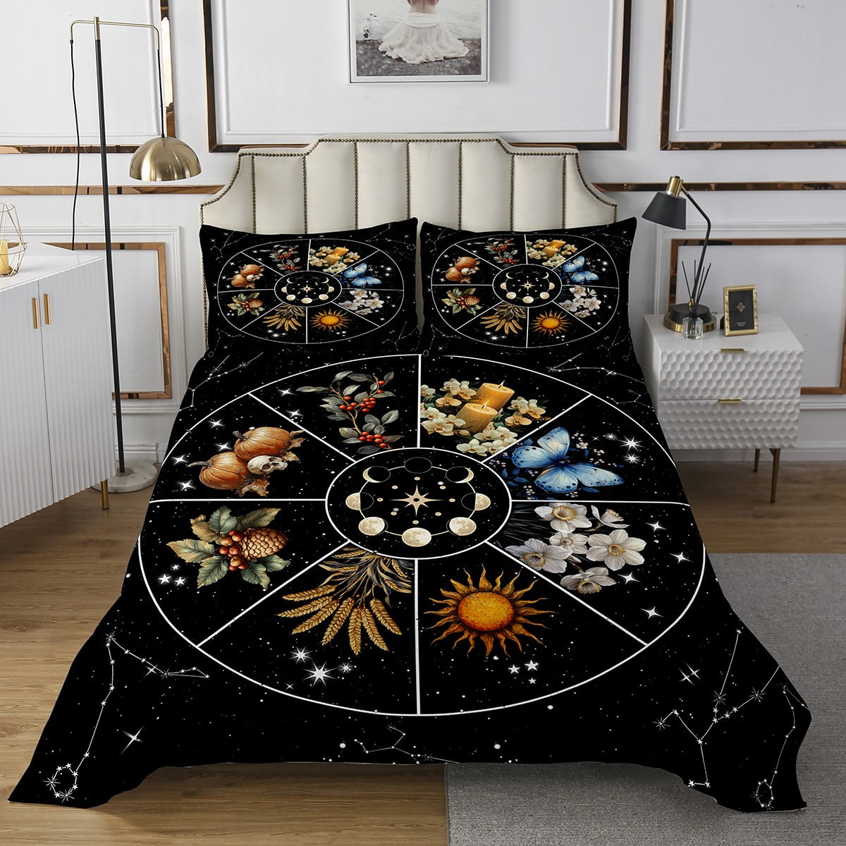 Sun and Moon Bedspread Twin Size,Rustic Floral Plants Bedding Sets ...