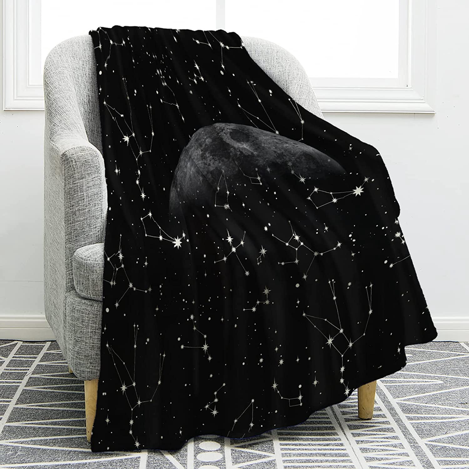 Sun Moon Blanket Stars Space Psychedelic Black and White Print Throw ...
