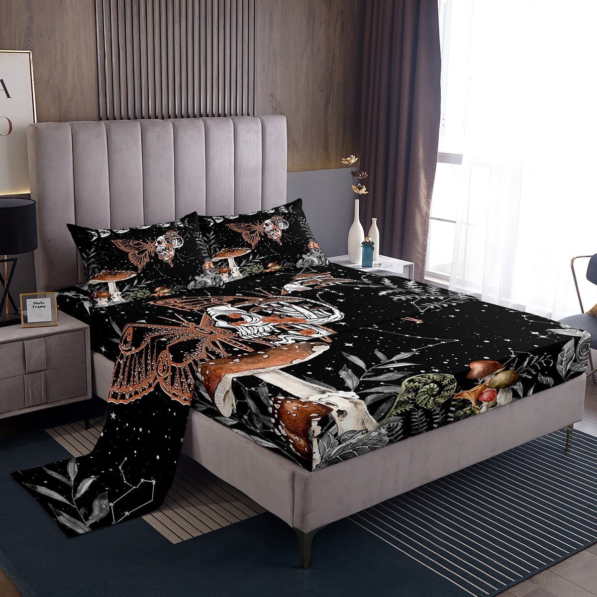 Sun Moon Butterfly Bed Sheets Set Boho Mushrooms Exotic Plants Sheets ...