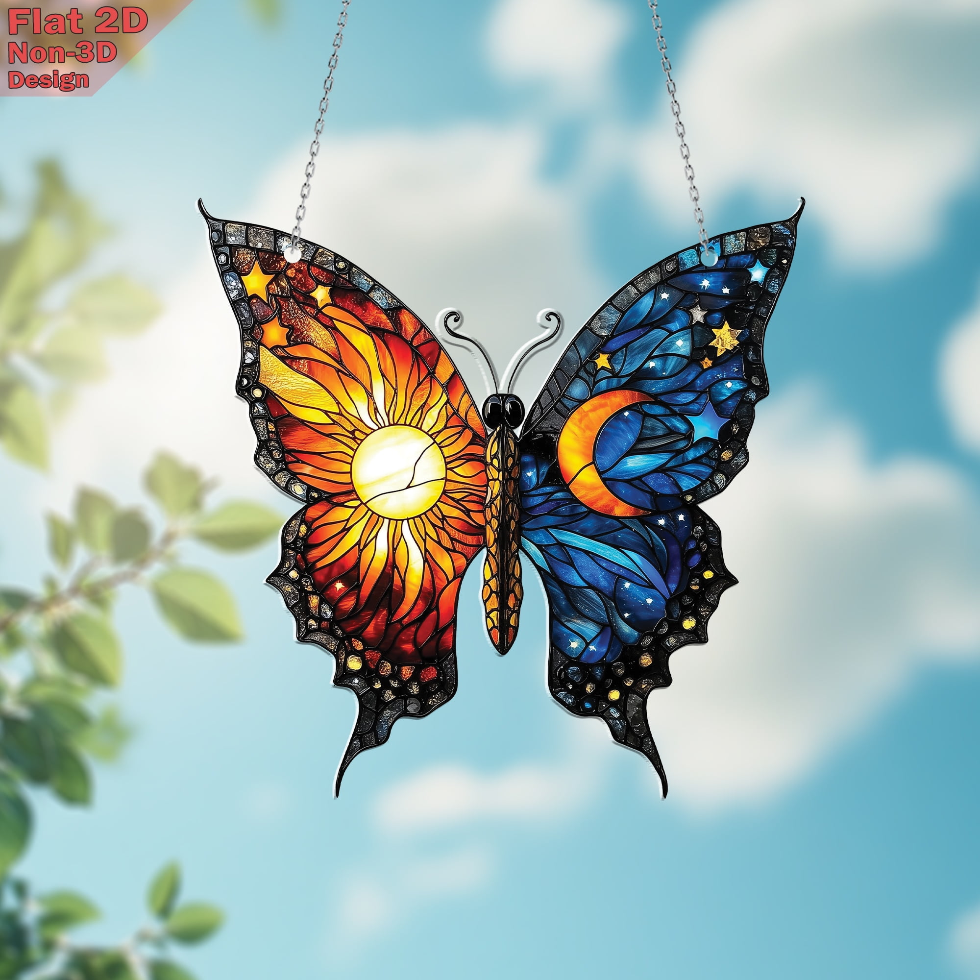 Sun & Moon Butterfly Stained Glass Effect Acrylic Window Hanging ...