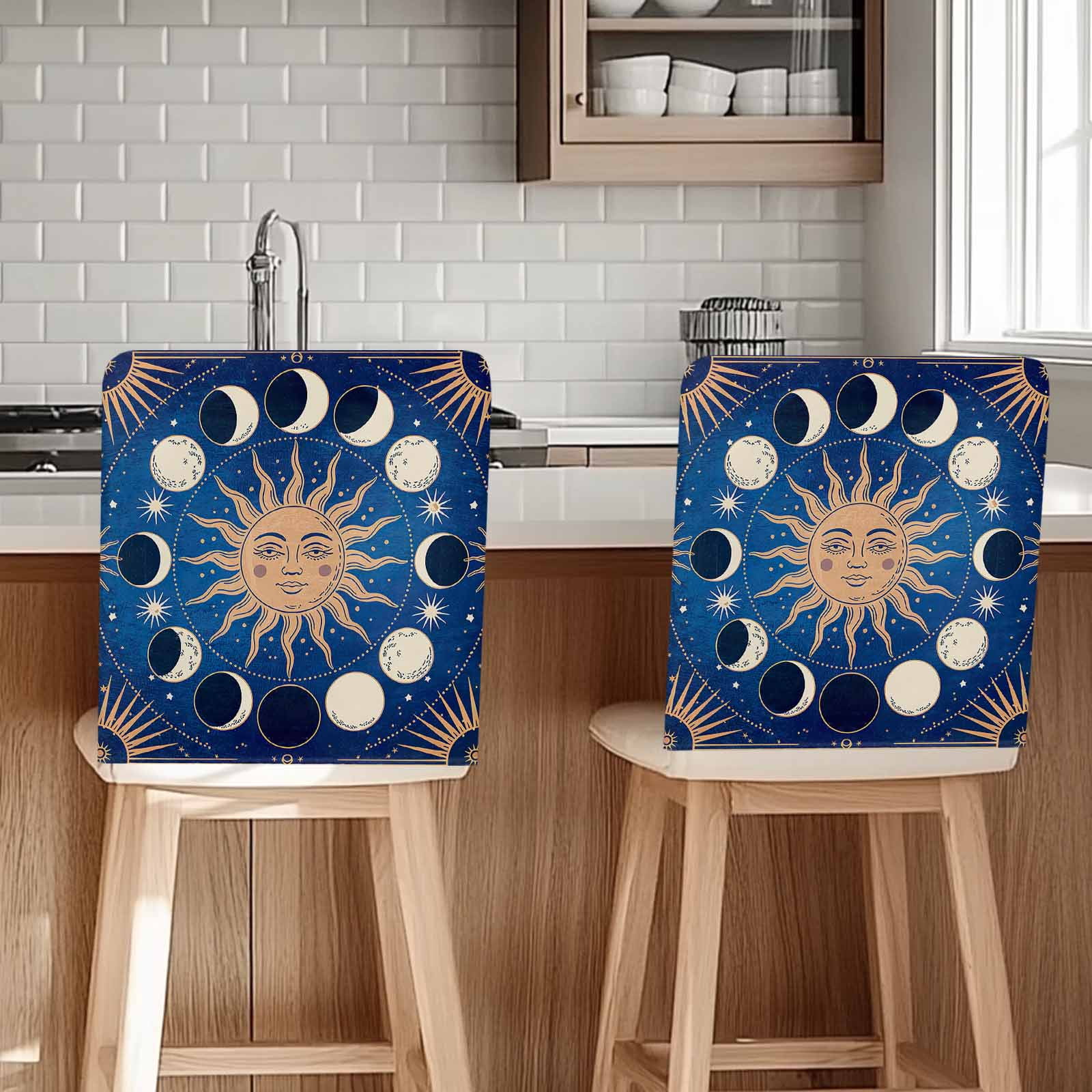 Sun Moon Chair Covers Set of 1 Starry Sky Chair Back Covers Stretch ...