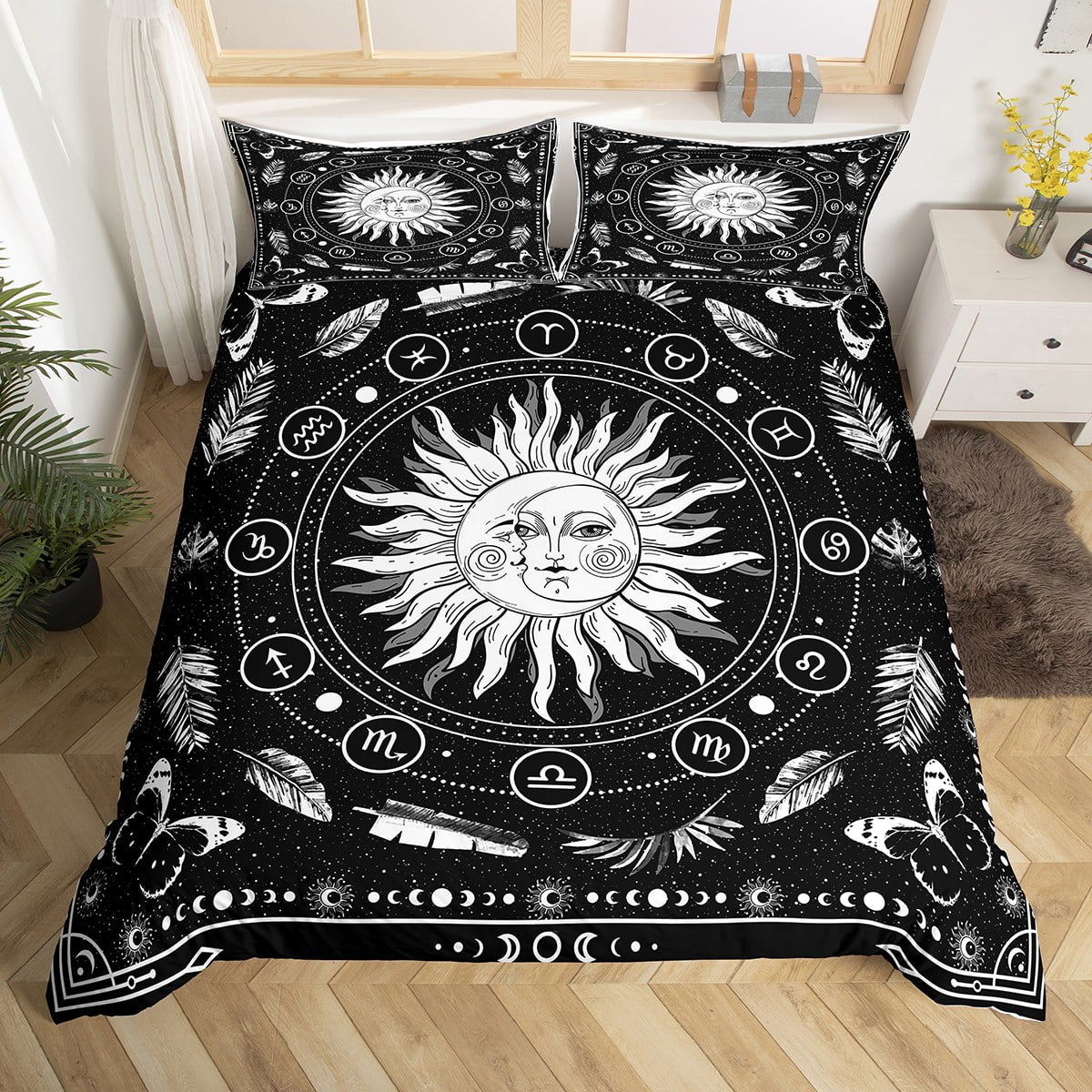 Sun and Moon Comforter Cover Constellations Astrology Bed Sets Black ...