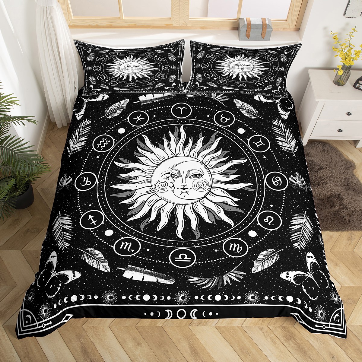 Sun and Moon Comforter Cover Constellations Astrology Bed Sets Black ...