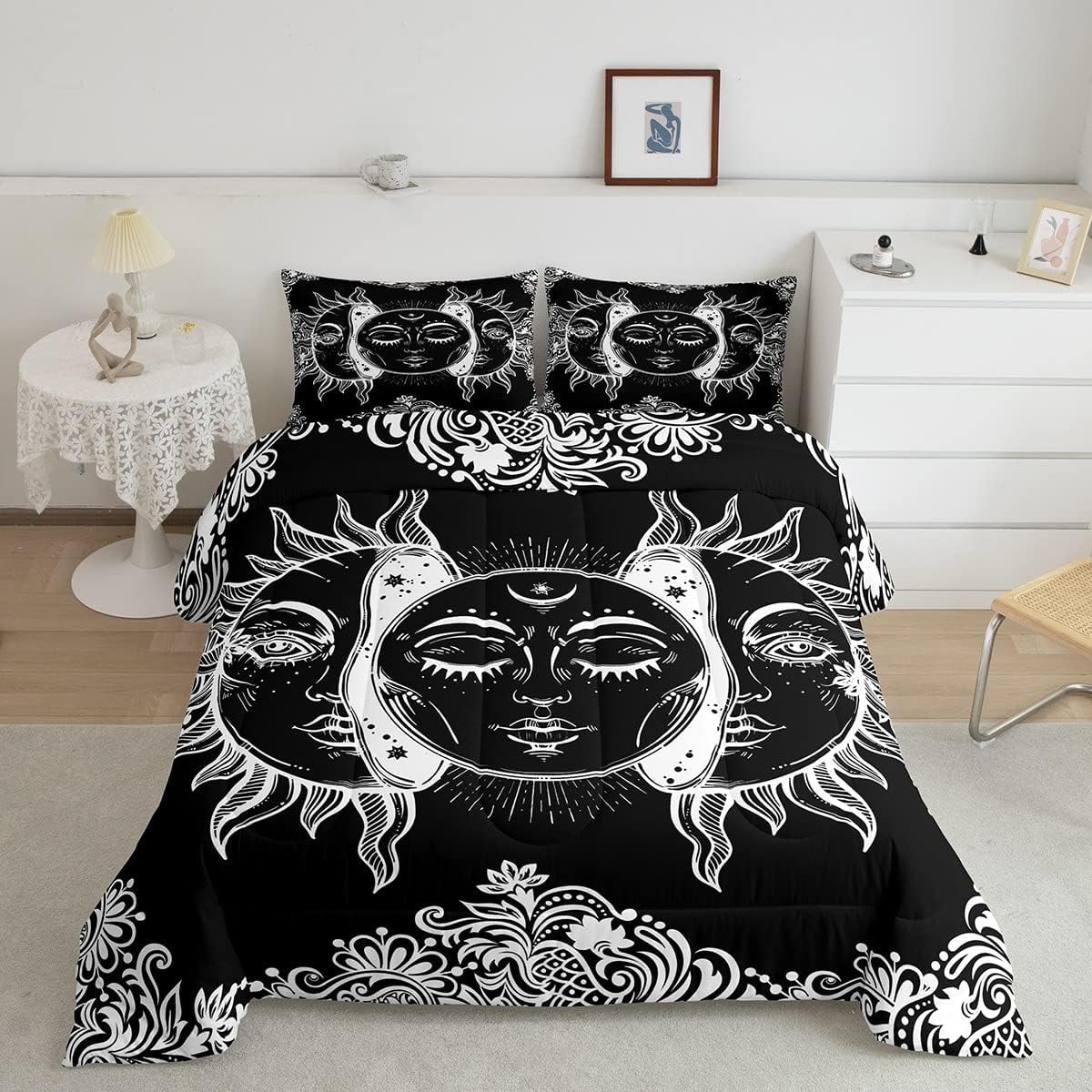 Sun and Moon Comforter Set King Size Boho Exotic Style Quilted Duvet ...
