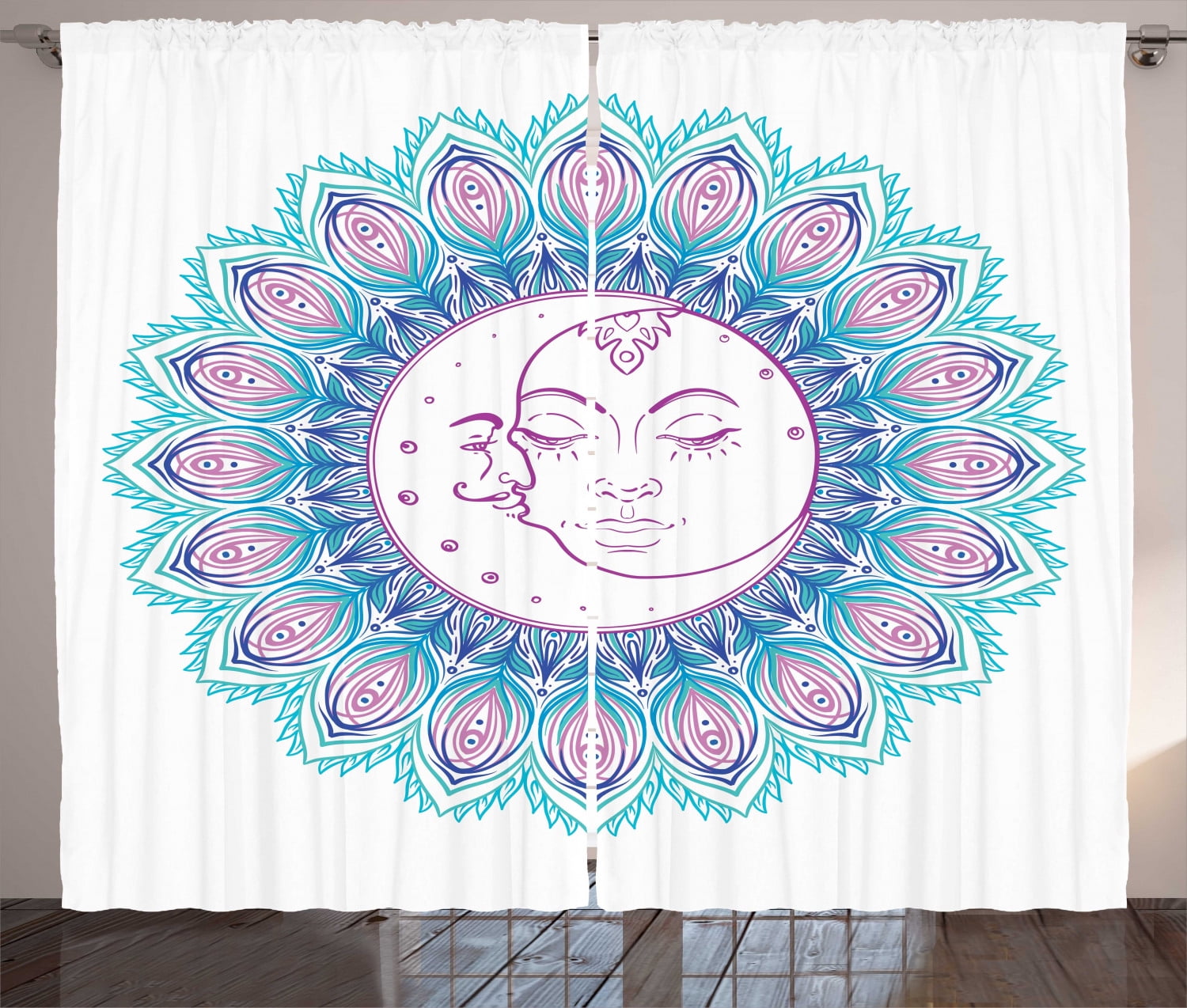 Sun and Moon Curtains 2 Panels Set, Colorful Mandala with Heavenly ...
