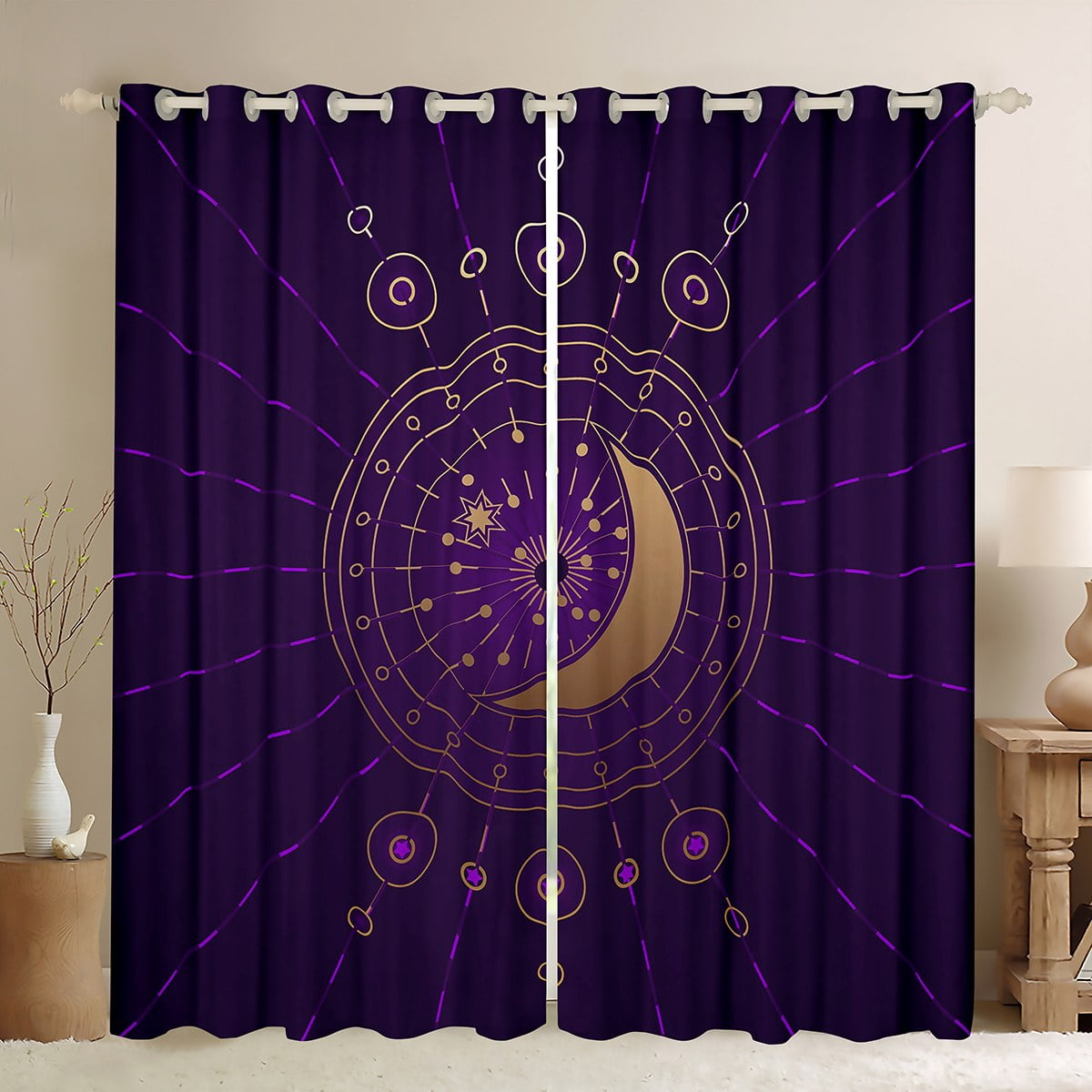Sun and Moon Curtains Purple Gold Blackout Curtains for Bedroom, Boho ...