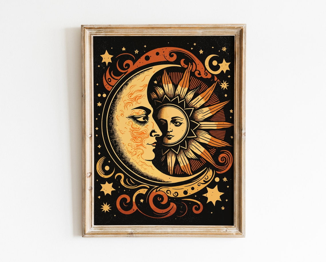 Sun And Moon Decor, Retro Wall Art, 70S Wall Art, Vintage Poster ...
