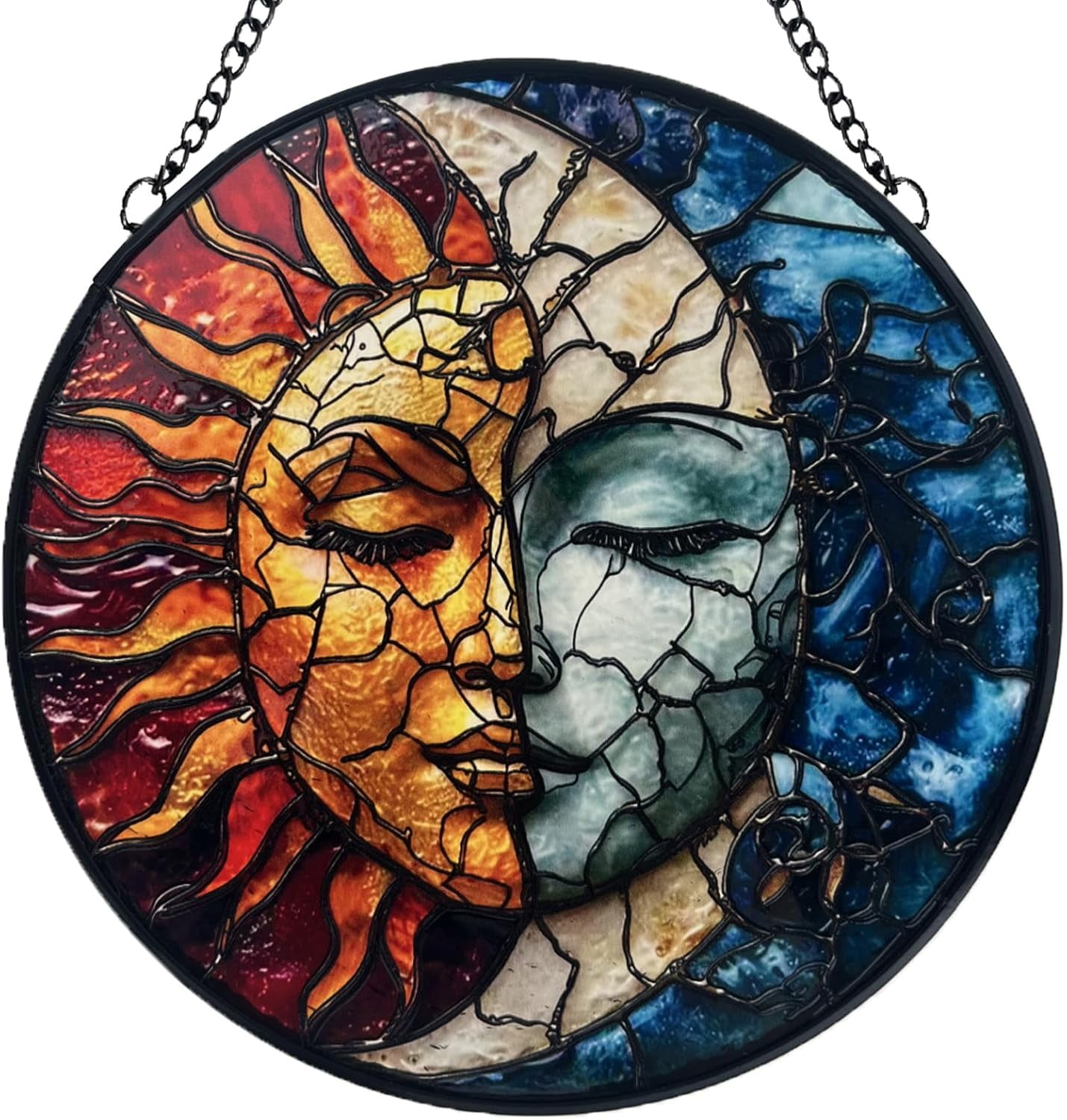 Sun and Moon Decor Suncatcher Stained Glass Window Hanging - Handmade ...