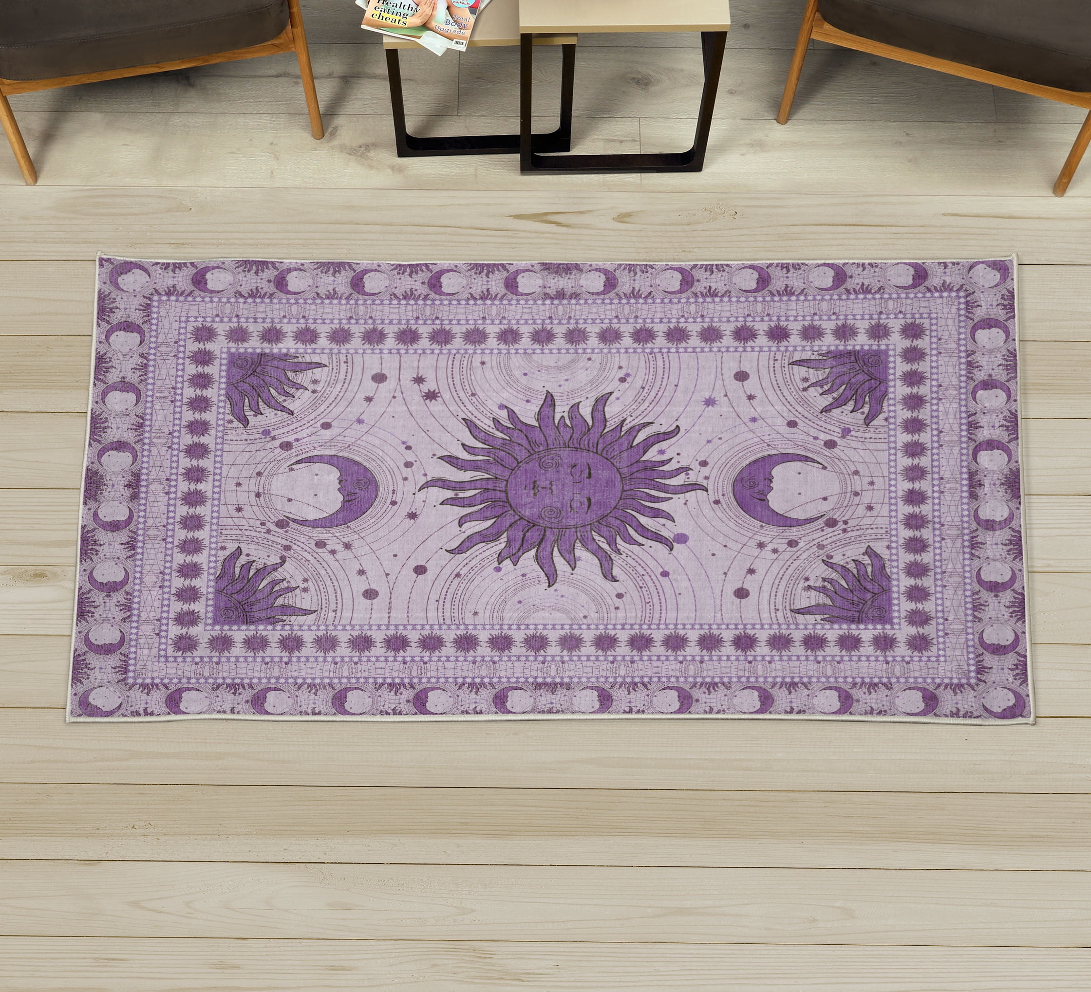 Sun and Moon Decorative Rug, Bohemian Occult Design of Crescent Solar ...