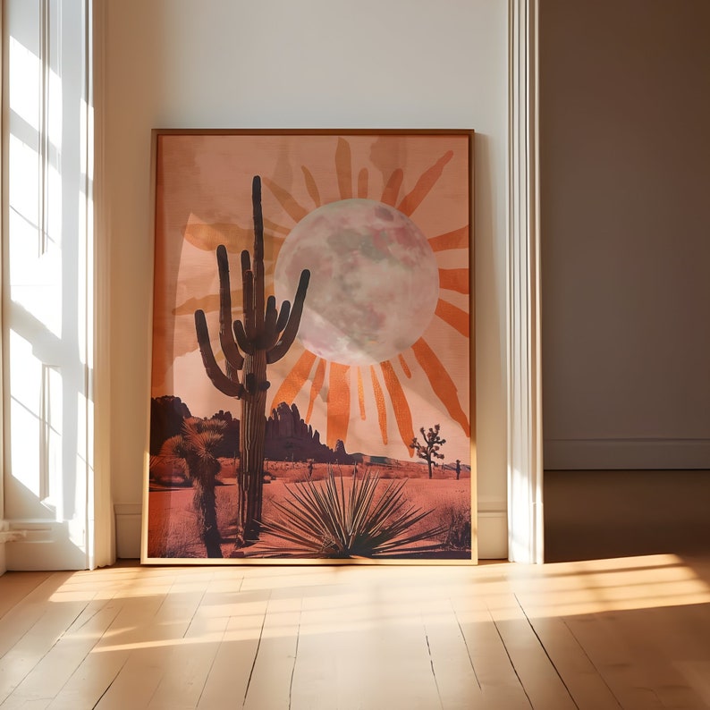 Sun & Moon Desert Landscape, Joshua Tree, Boho Cactus, QR Code ...
