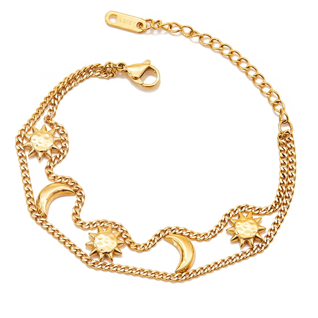 Sun Moon Design Double Layer Stainless Steel Bracelet Hand Jewelry for ...