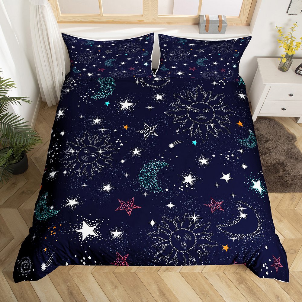 Sun and Moon Duvet Cover Full, Hippie Starry Sky Comforter Cover ...