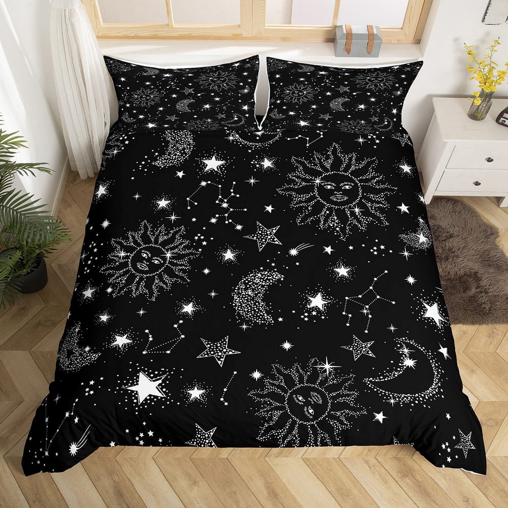 Sun and Moon Duvet Cover King, Trippy Exotic Starry Sky Comforter Cover ...