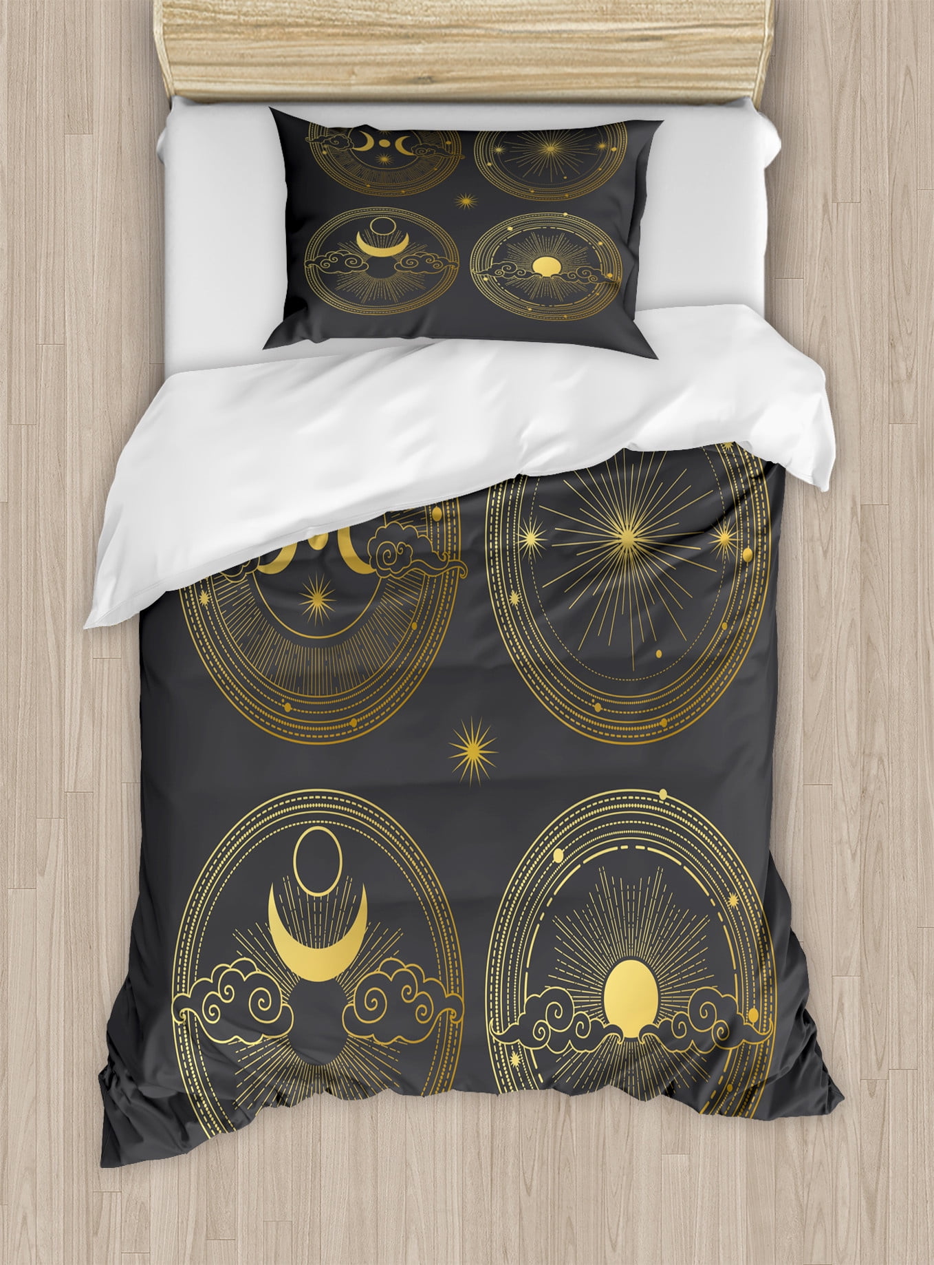 Sun and Moon Duvet Cover Set, Art of 4 Classic Style Cosmic Images ...