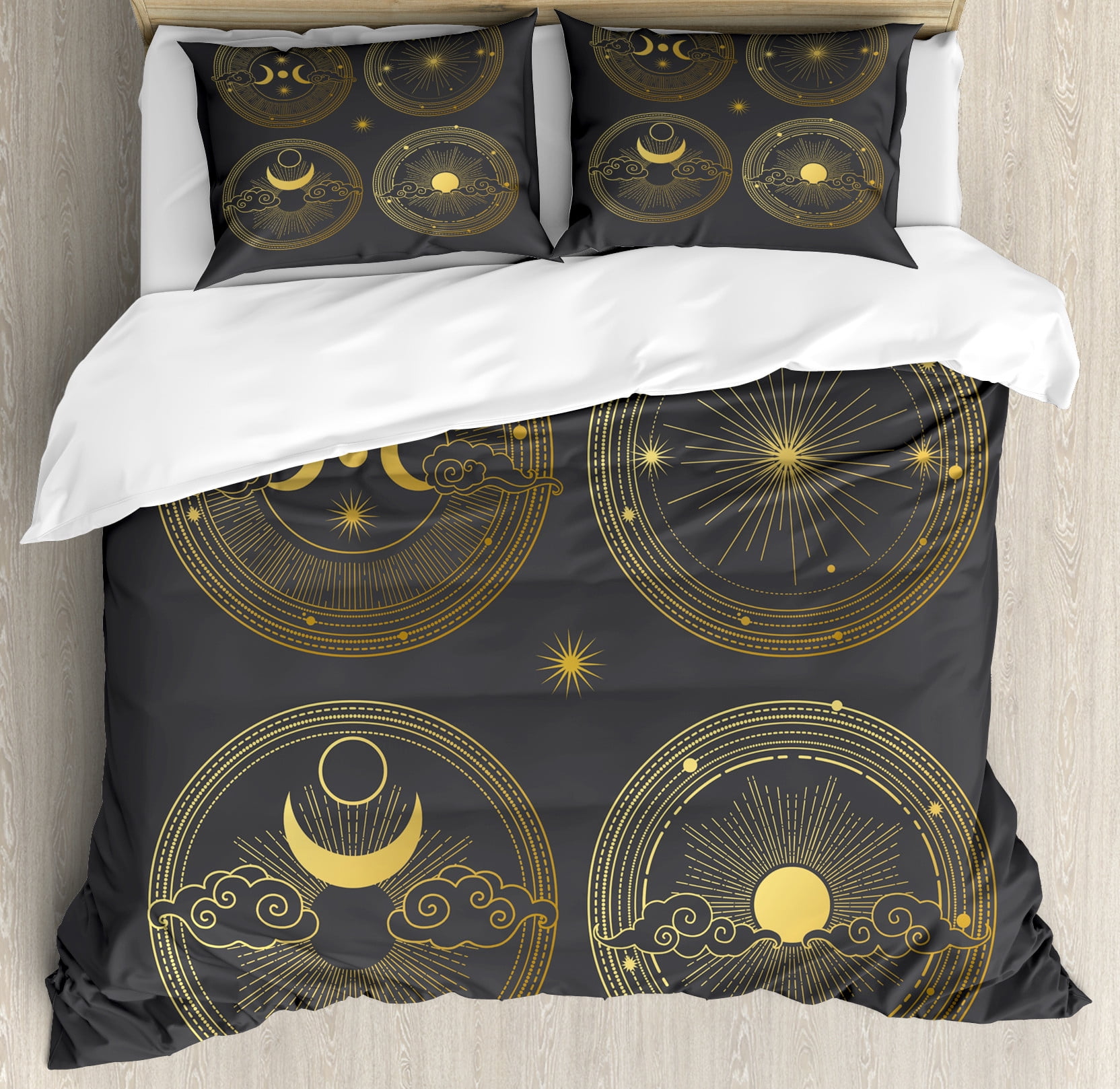 Sun and Moon Duvet Cover Set, Art of 4 Classic Style Cosmic Images ...
