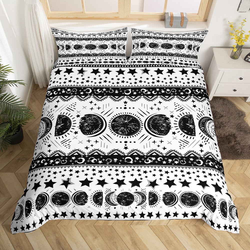 Sun and Moon Duvet Cover Twin, Exotic Black White Stars Galaxy Bedding ...