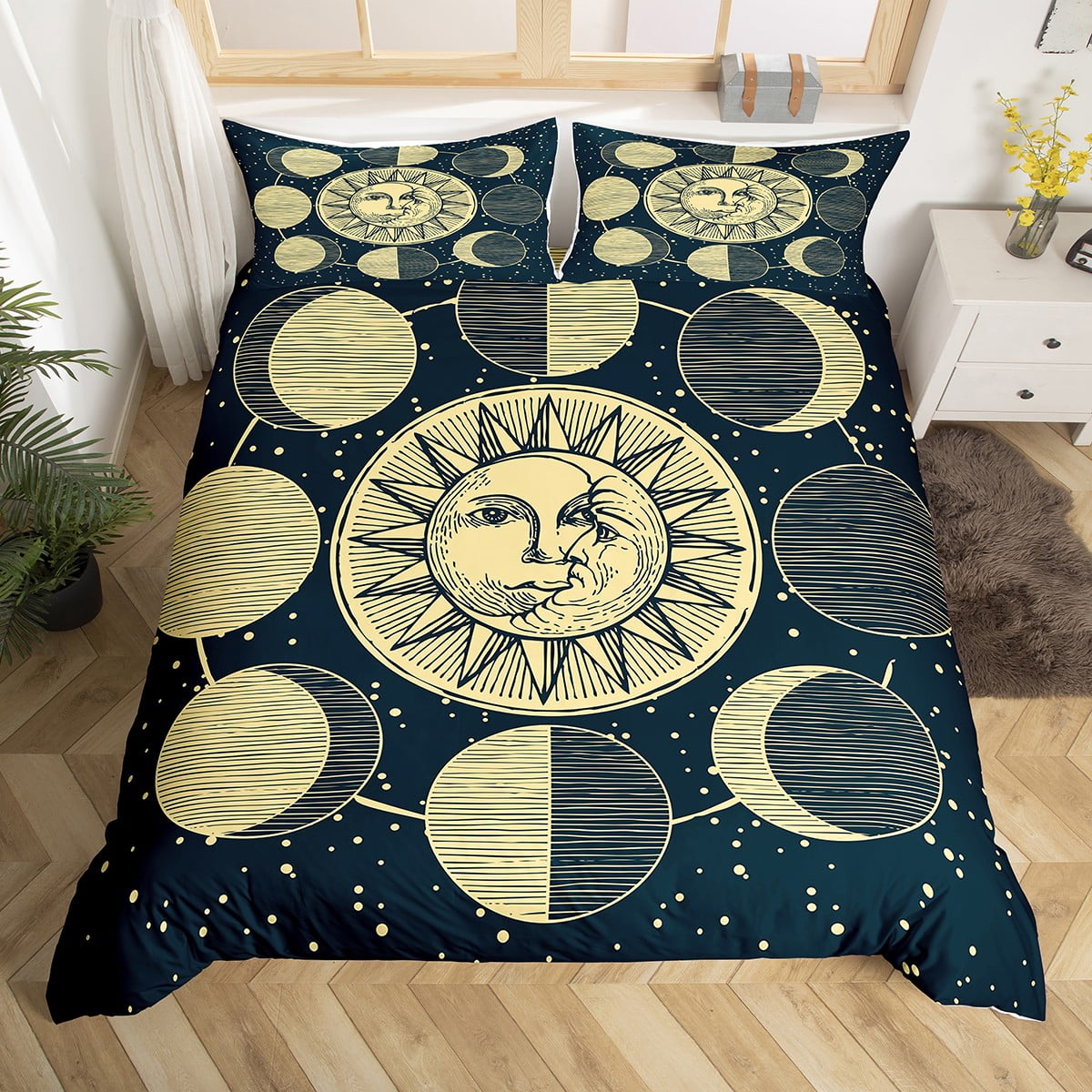 Sun and Moon Duvet Cover Twin for Kids Boho Lunar Galaxy Theme ...