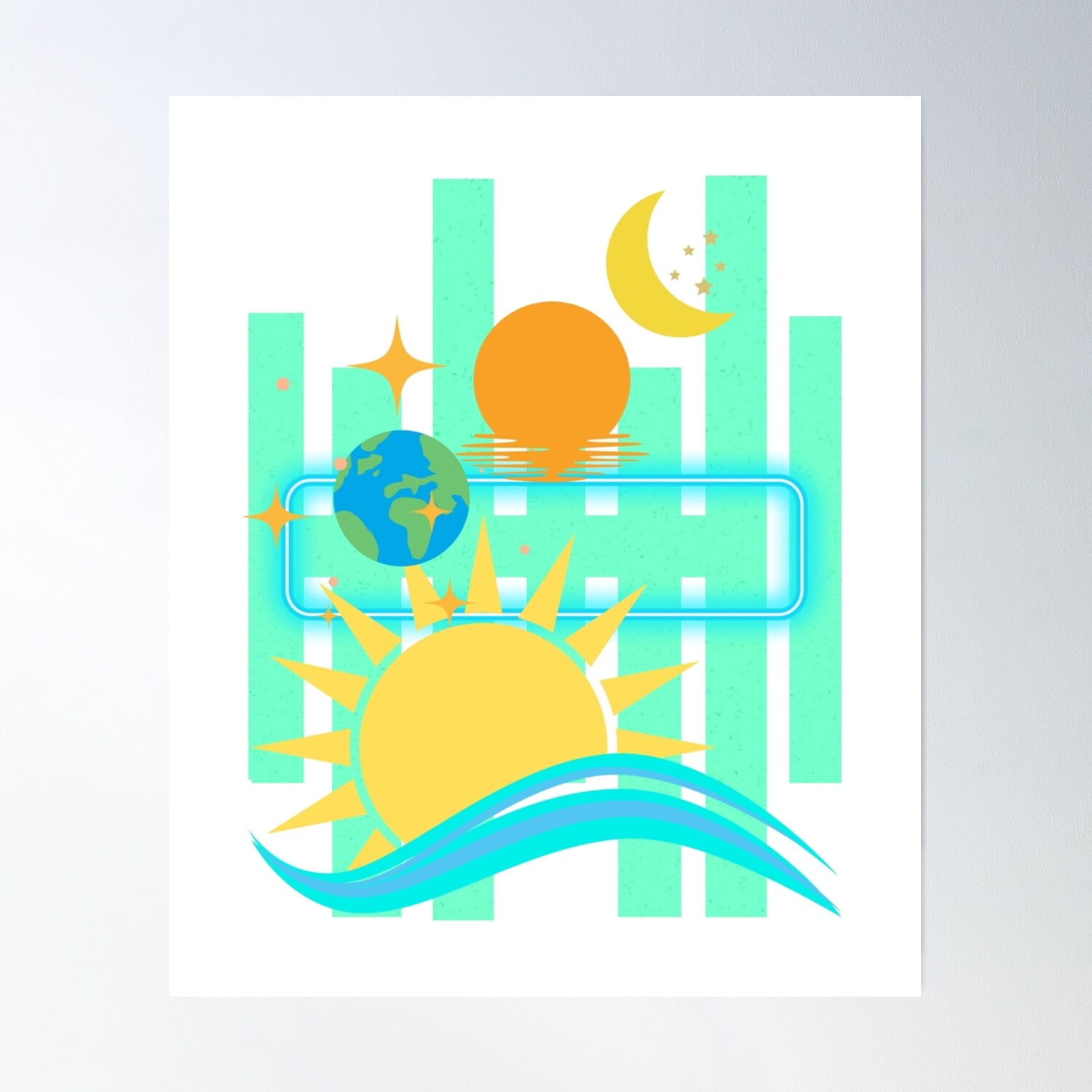 Sun, Moon, Earth And Stars Poster Wall Art, Modern Wall Decor, 24x36 ...