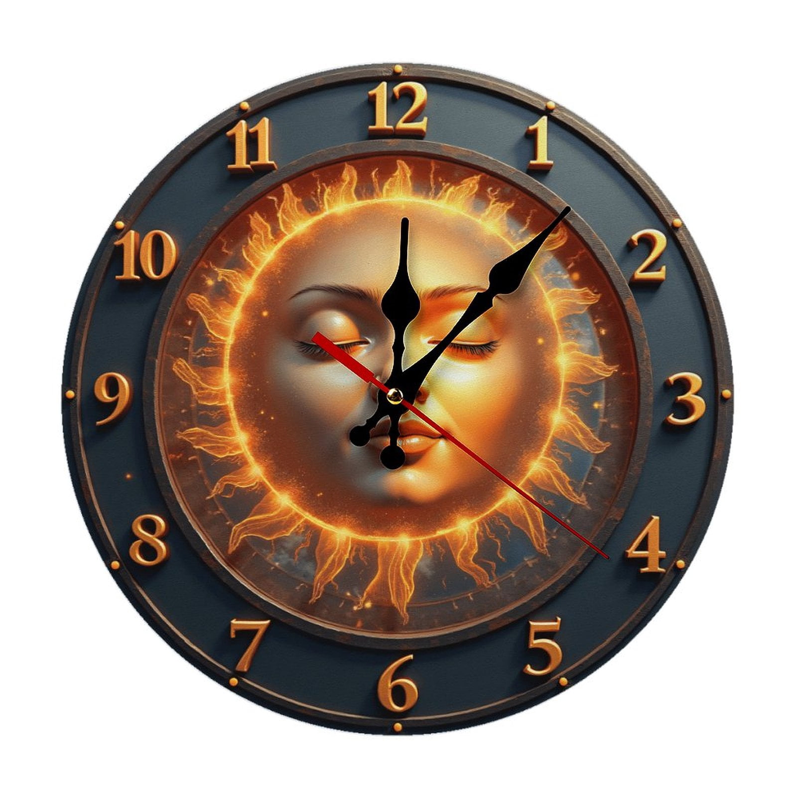 Sun Moon Face Wall Clock 10 Inch Silent Non Ticking Round Clock ...