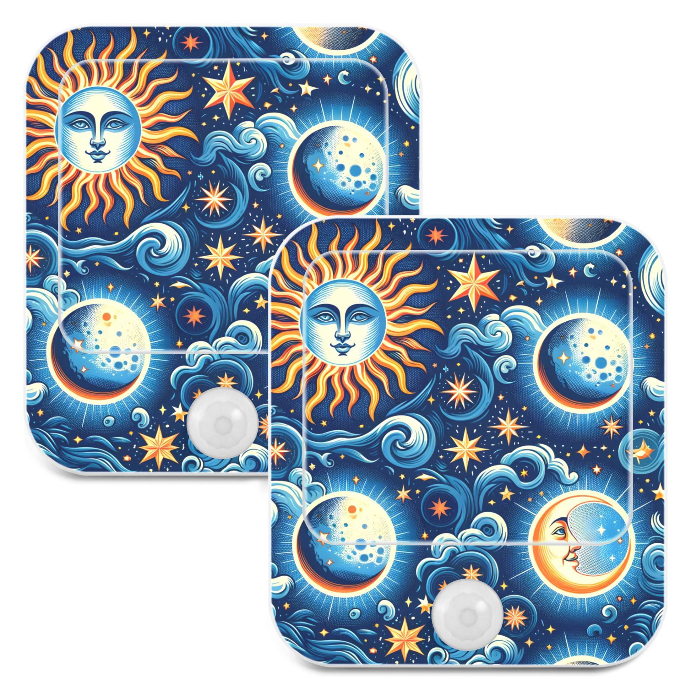 Sun Moon Face and Swirling Clouds LED Motion Sensor Night Light 2 Pcs ...