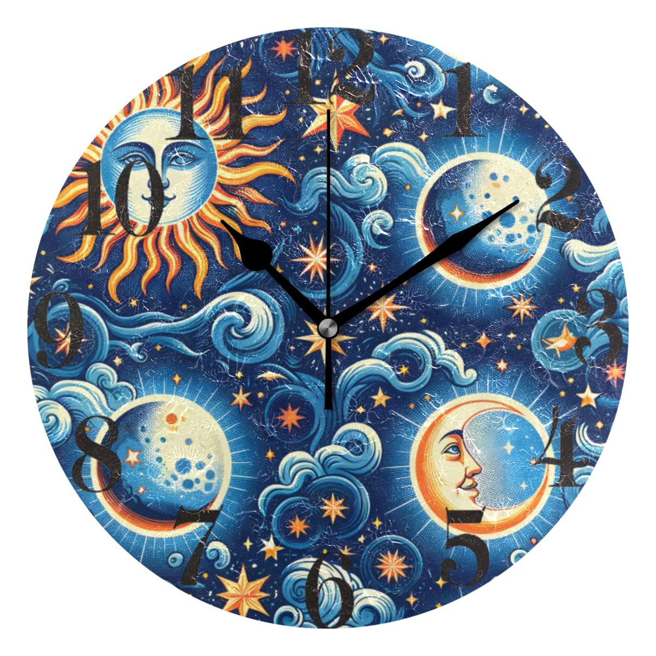Sun Moon Face and Swirling Clouds Wall Clock 9.8 inch Battery Operated ...