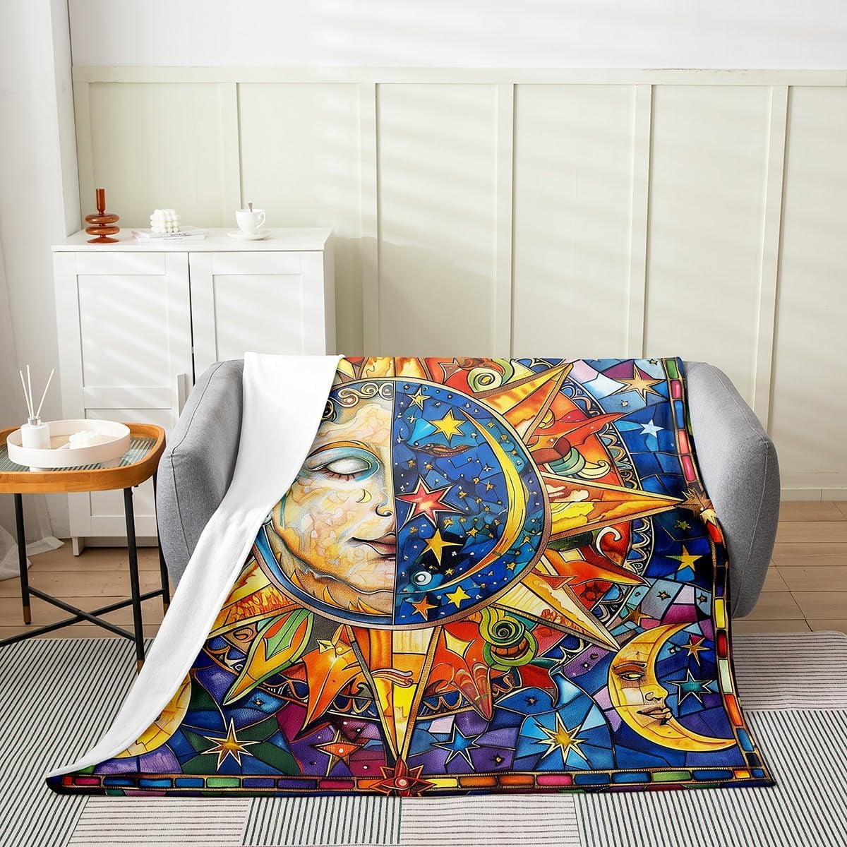 Sun and Moon Flannel Blanket All Seasons,Exotic Starry Sky Galaxy ...