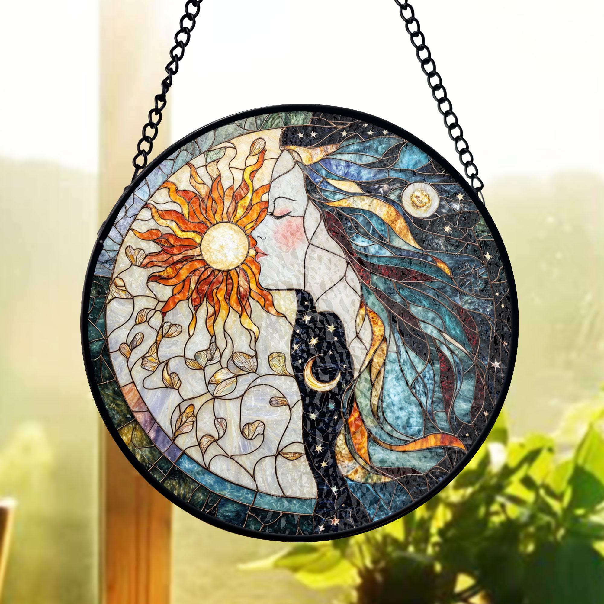 Sun Moon Goddess Stained Glass Suncatcher, Celestial Suncatcher ...