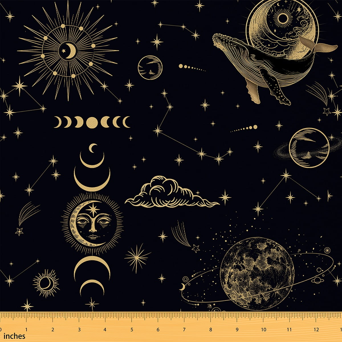 Sun and Moon Indoor Outdoor Fabric Black Gold Fabric By The Yard,Outer ...