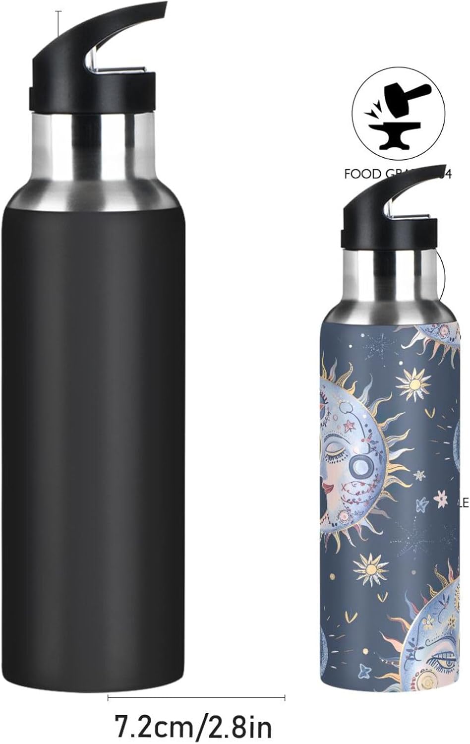 Sun Moon Insulated Water Bottle With Straw Lid Bpa-Free 20 Oz Double ...
