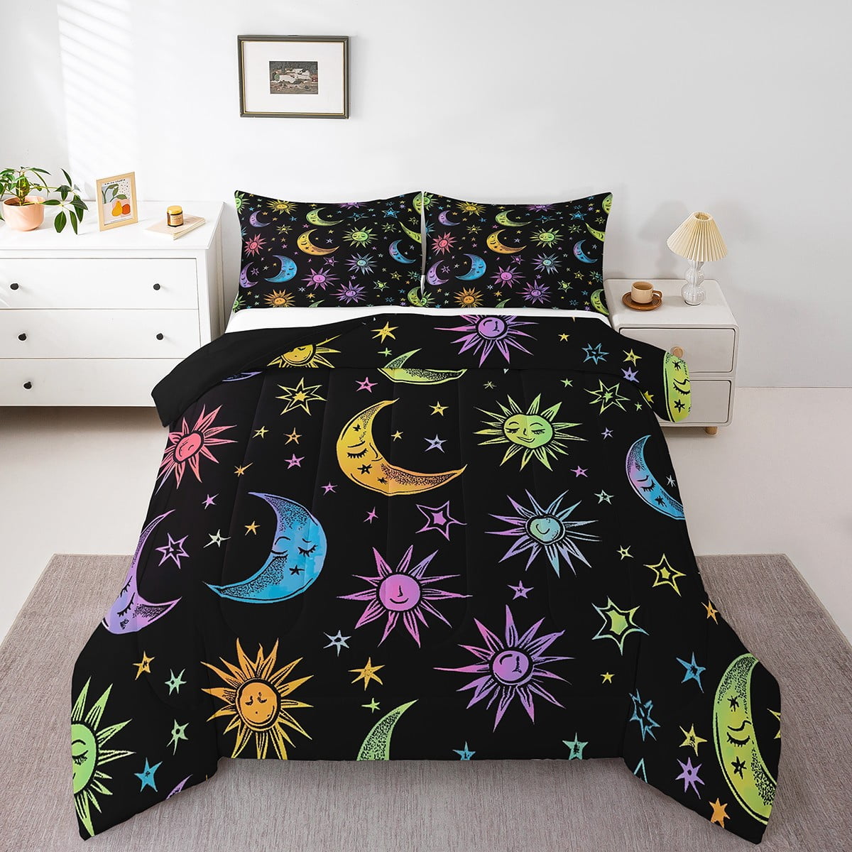 Sun And Moon King Comforter Set,Boho Sun Watercolor Down Comforter ...