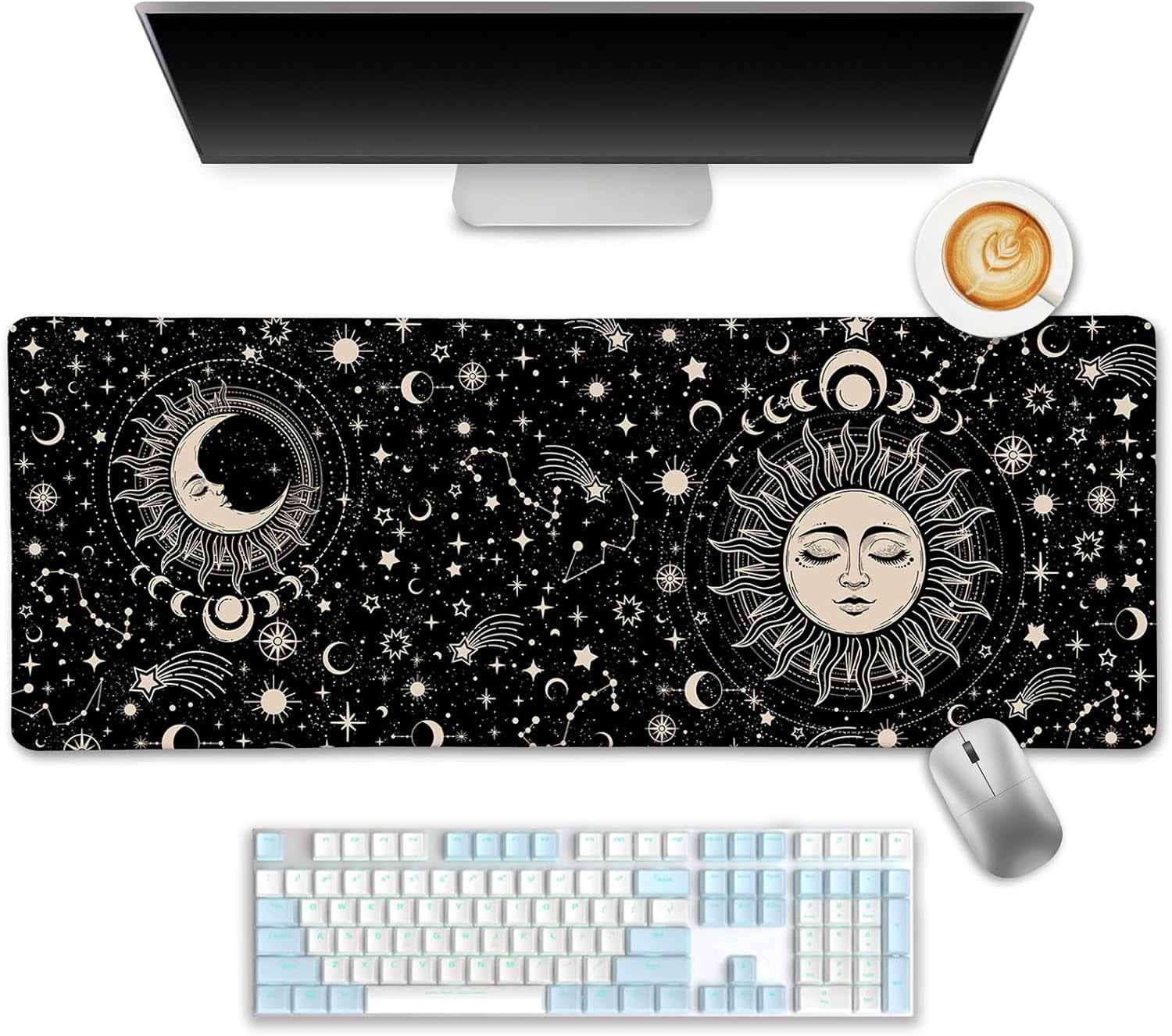 Sun Moon Mouse Pad Desk Mat, Long Mouse Pads for Desk Stitched Edges ...