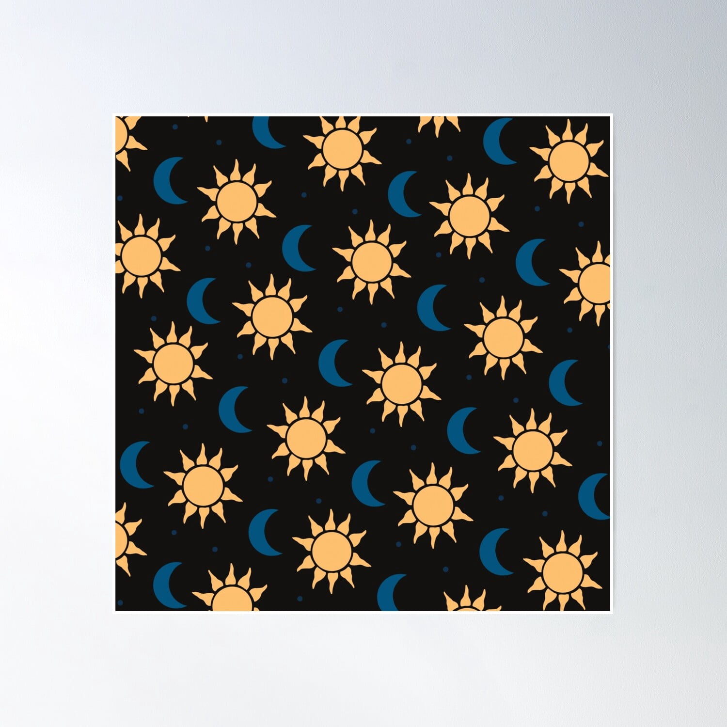 Sun & Moon Pattern - Midnight Black Poster Wall Art, Modern Wall Decor ...